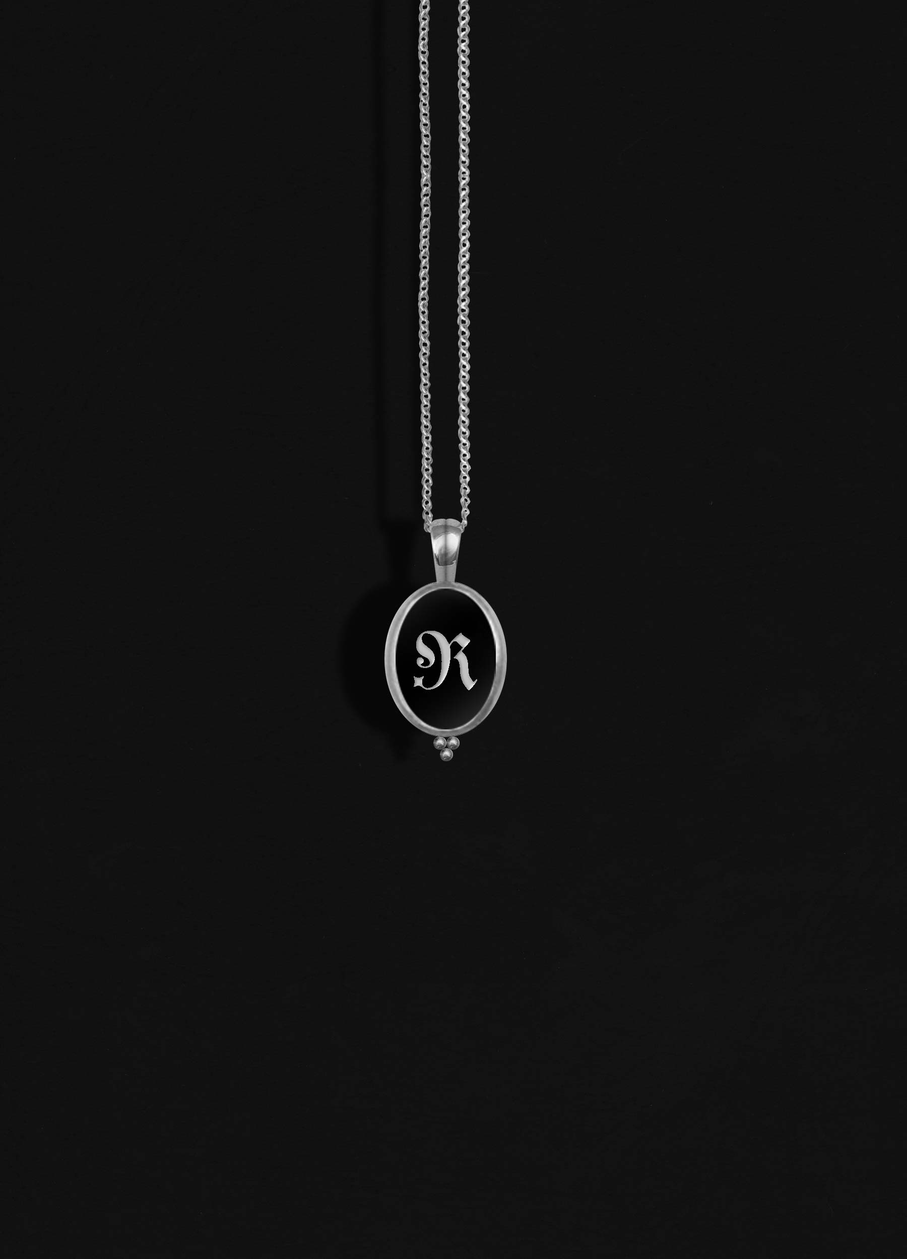 Initial Black Signet Silver Necklace - Cocorrina